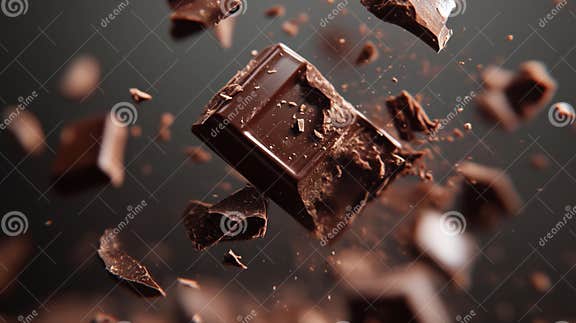 Exploding Dark Chocolate Bar with Flying Shards, Dynamic Motion. Sweet ...