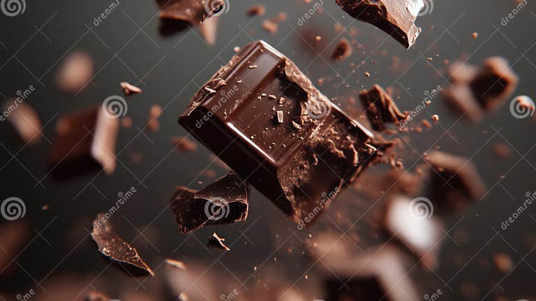 Exploding Dark Chocolate Bar with Flying Shards, Dynamic Motion. Sweet ...