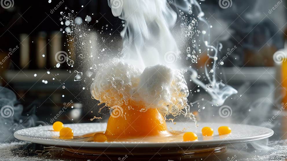 Exploding Dessert with Mango and Whipped Cream Stock Image - Image of ...