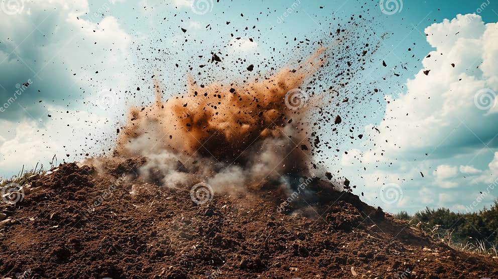 Exploding Dirt Cloud Against Blue Sky with Dramatic Effect Stock Photo ...