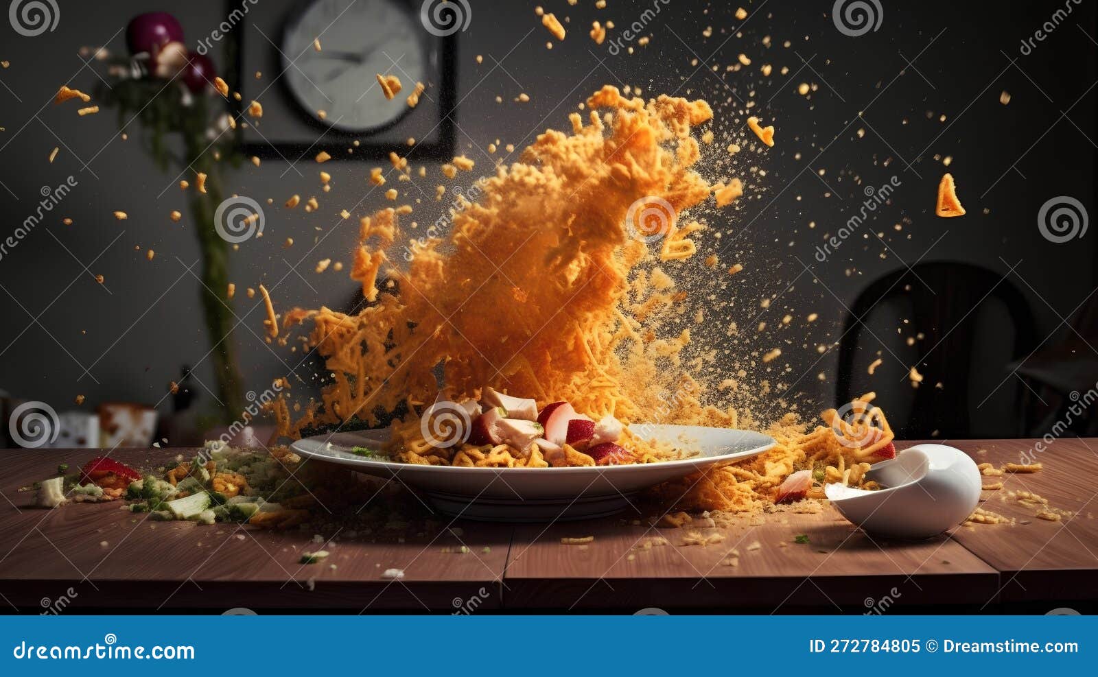 Exploding Dish Plate with Vegetables and Pasta on the Table -Ai ...