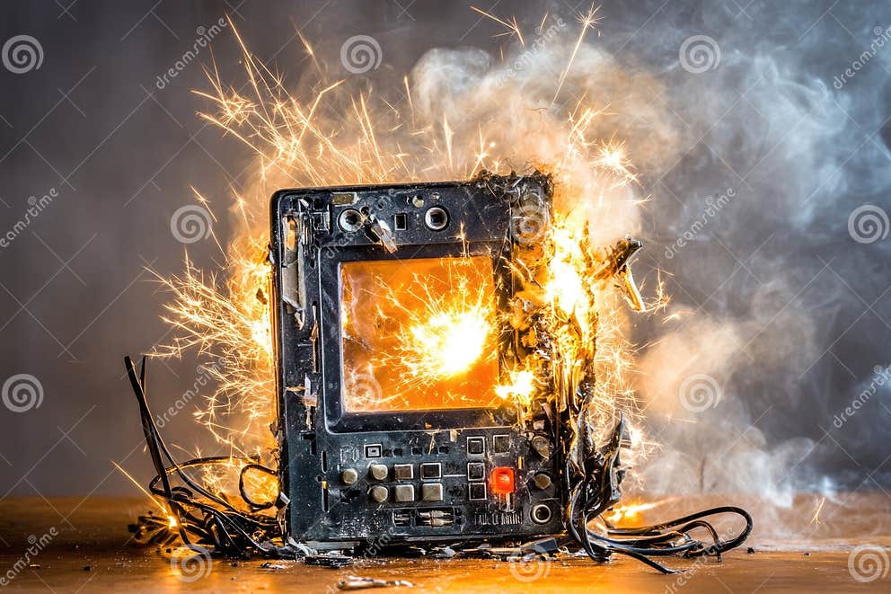 Exploding Electronic Device with Sparks and Smoke Captured in Dramatic ...