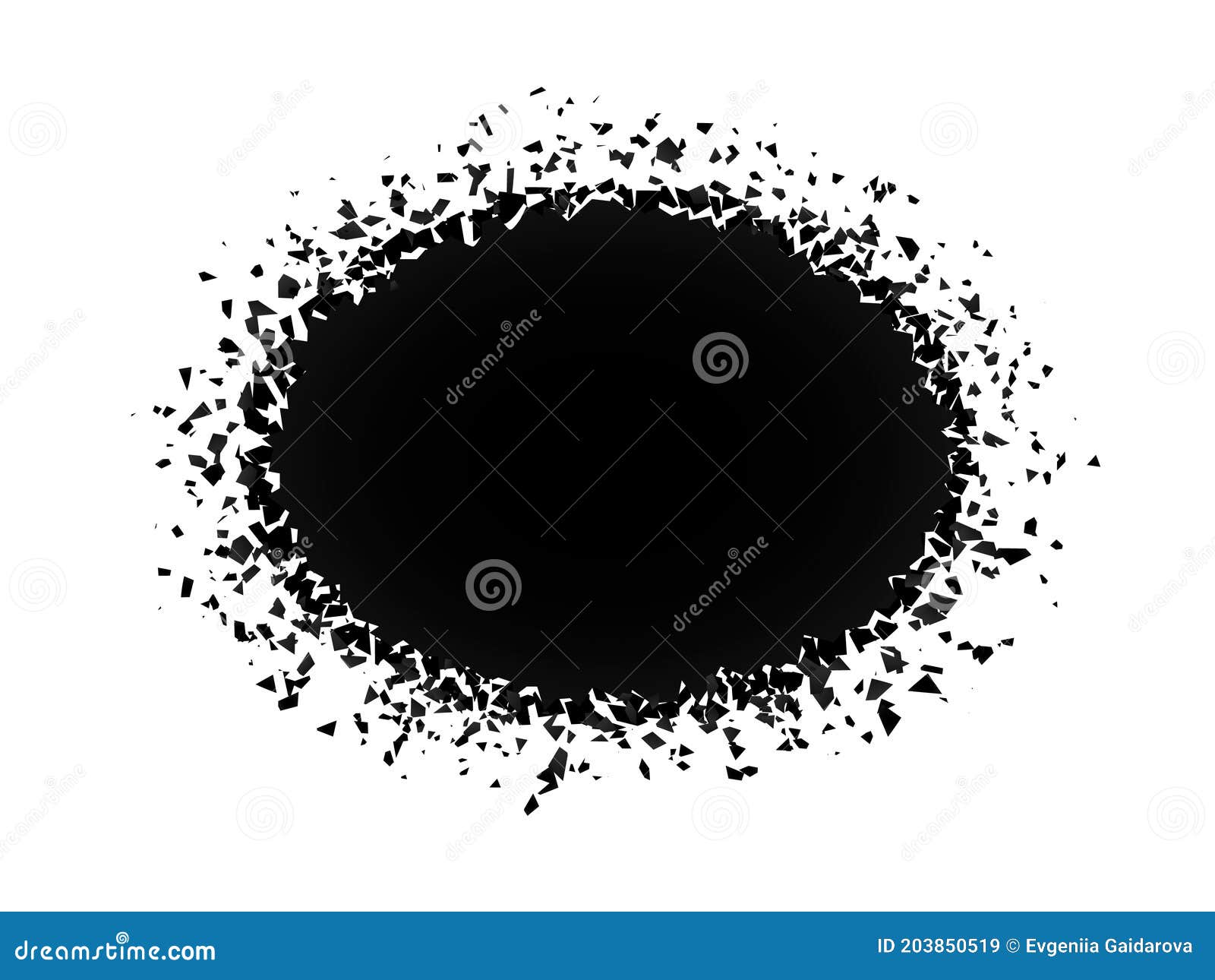 Exploding Ellipse with Debris. Isolated Black Illustration Stock Vector ...