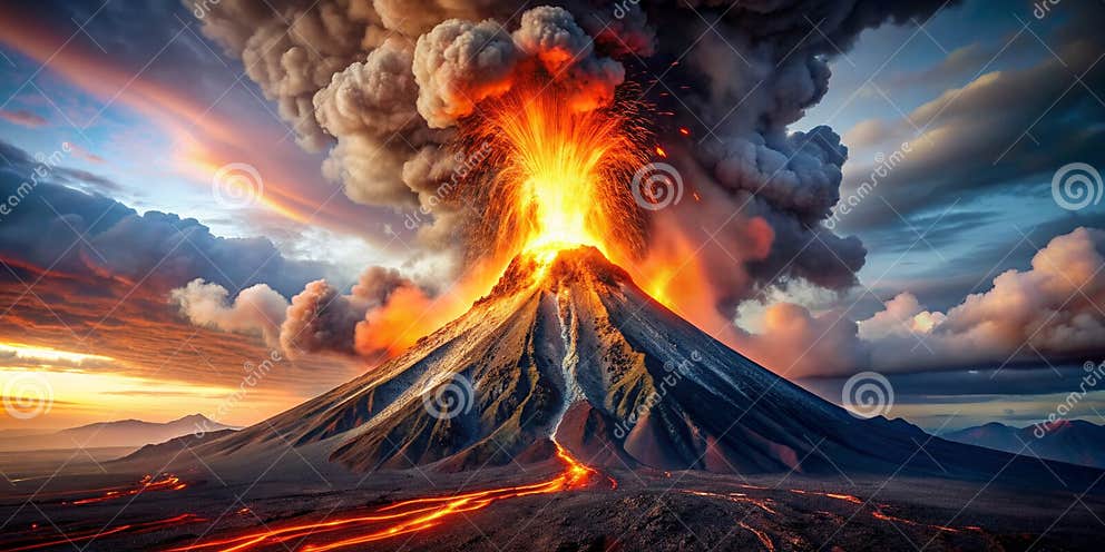 Exploding Erupting Active Volcano Generative by AI Stock Illustration ...