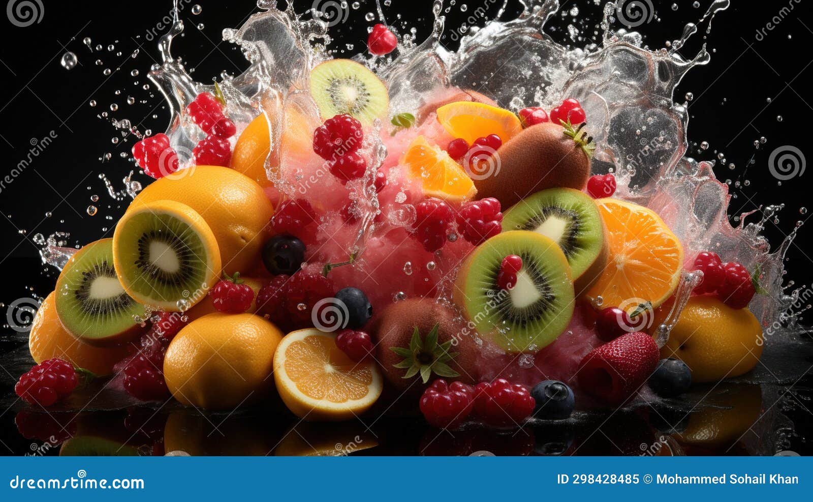 Exploding Exotic Colorful Fruits on Blurry Background Stock ...