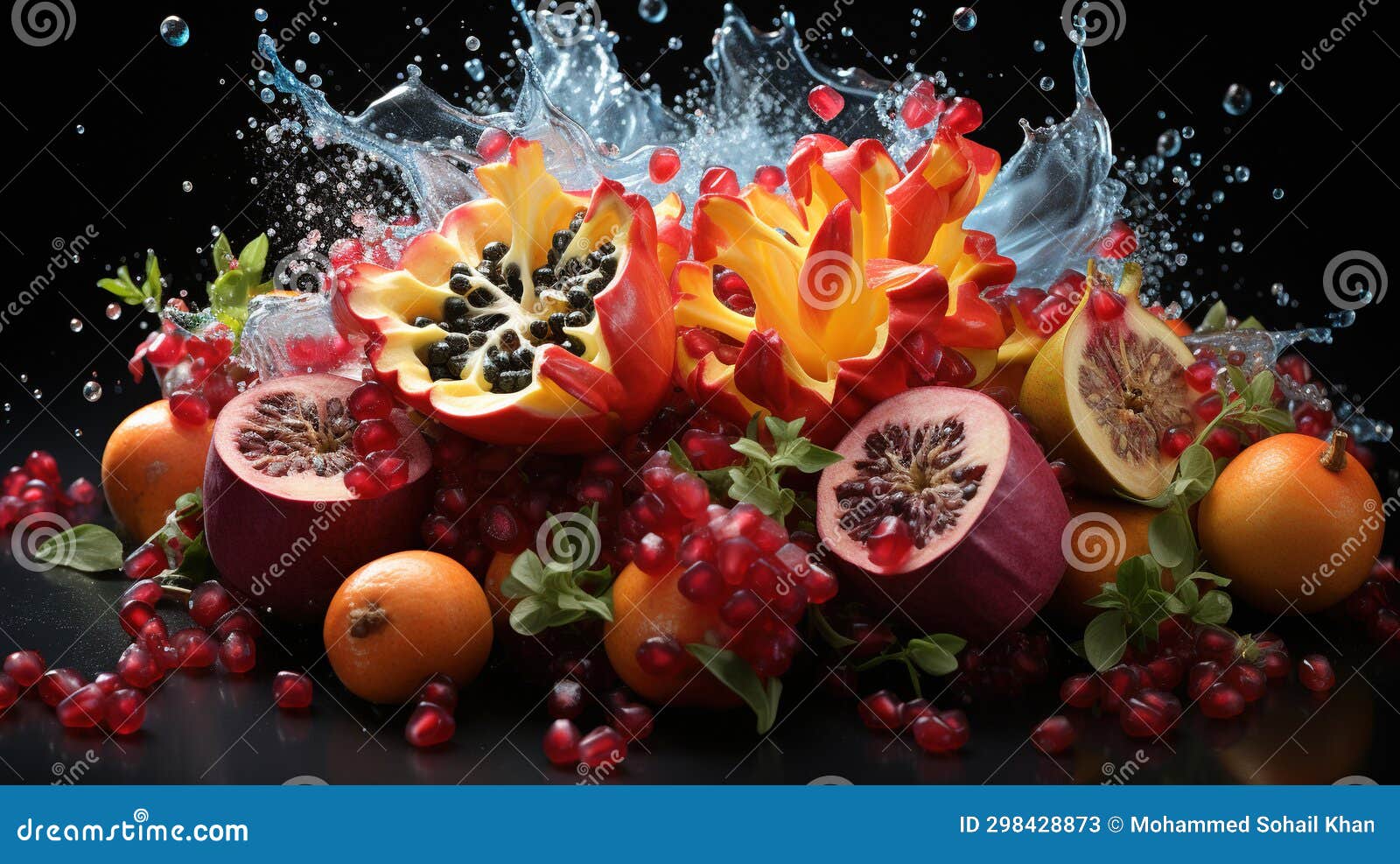 Exploding Exotic Colorful Fruits on Blurry Background Stock ...