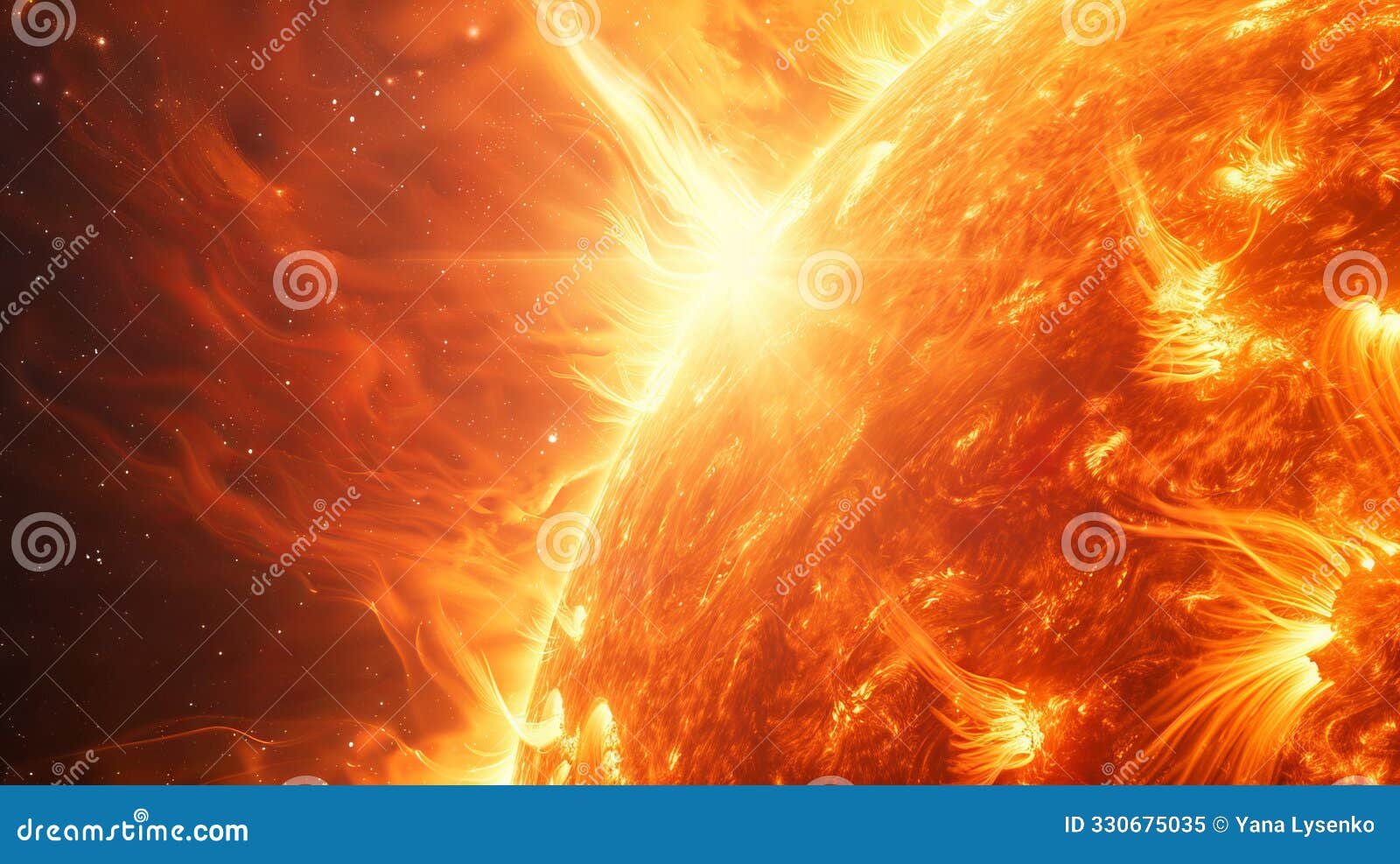 Exploding Fiery Sun in Space with Solar Flares. Concept of Solar System ...