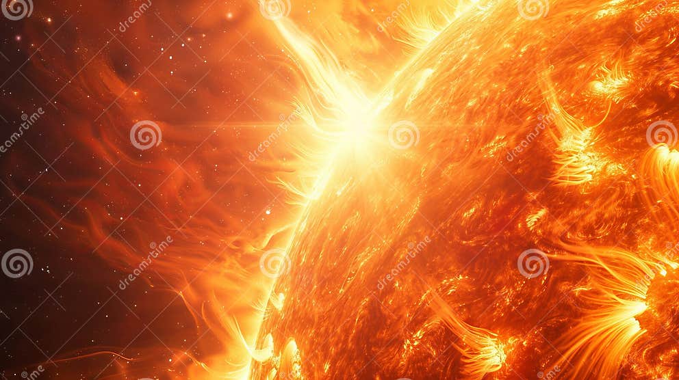 Exploding Fiery Sun in Space with Solar Flares. Concept of Solar System ...