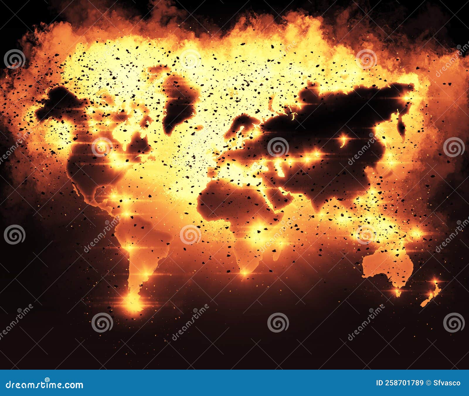 Exploding Fire World Map Continental Particles Background 3D ...