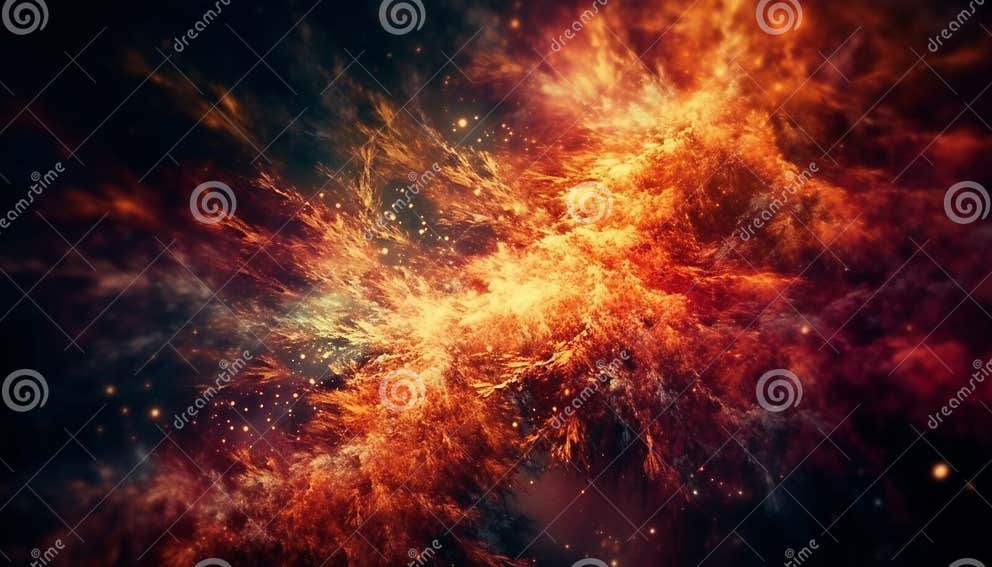 Exploding Fireball Igniting Abstract Galaxy Backdrop in Futuristic ...