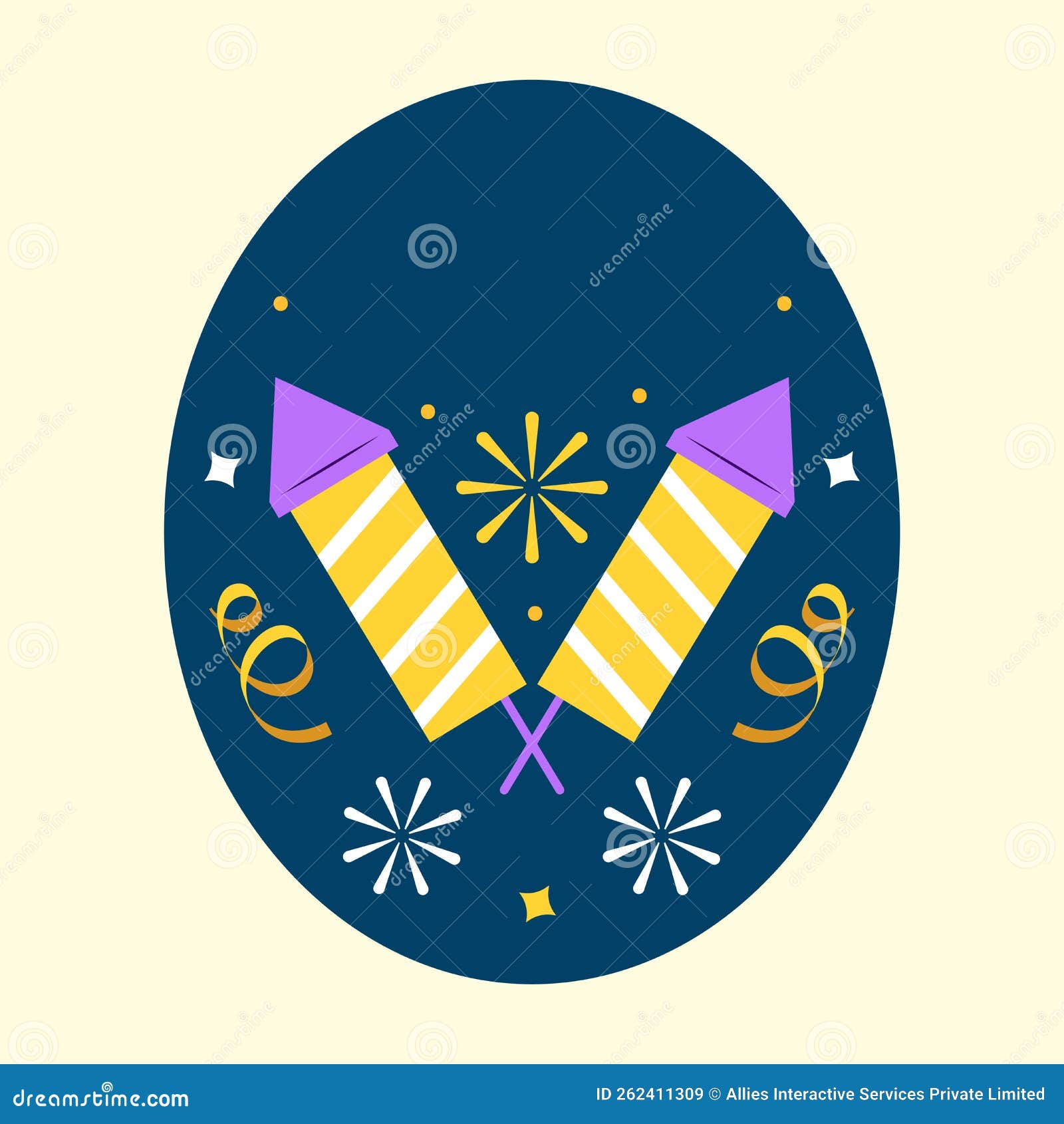 Exploding Firecracker Rocket Wit Confetti Against Circle Blue and ...