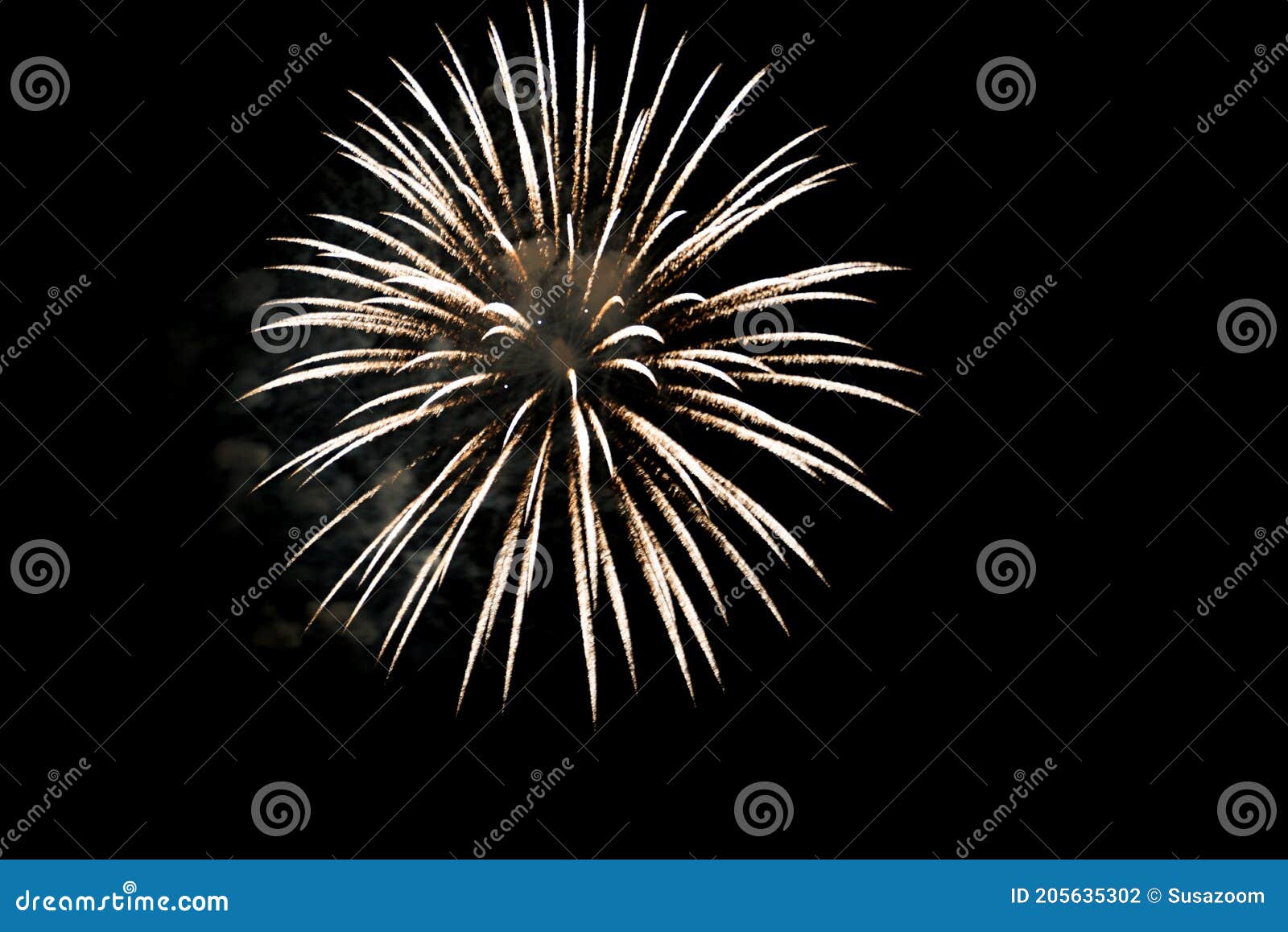 Exploding Firework Rocket with White Stripes, Black Nightly Sky with ...