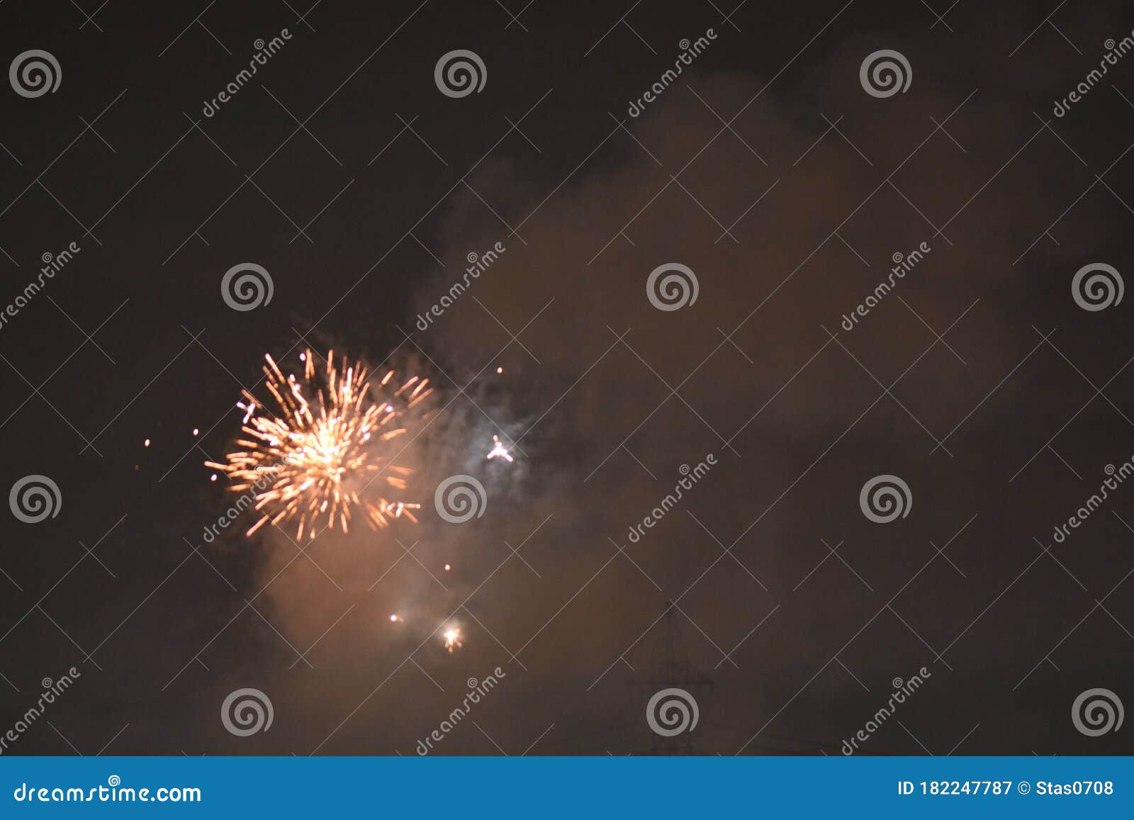Exploding Fireworks at Night Sparks Not in Focus Stock Image - Image of ...