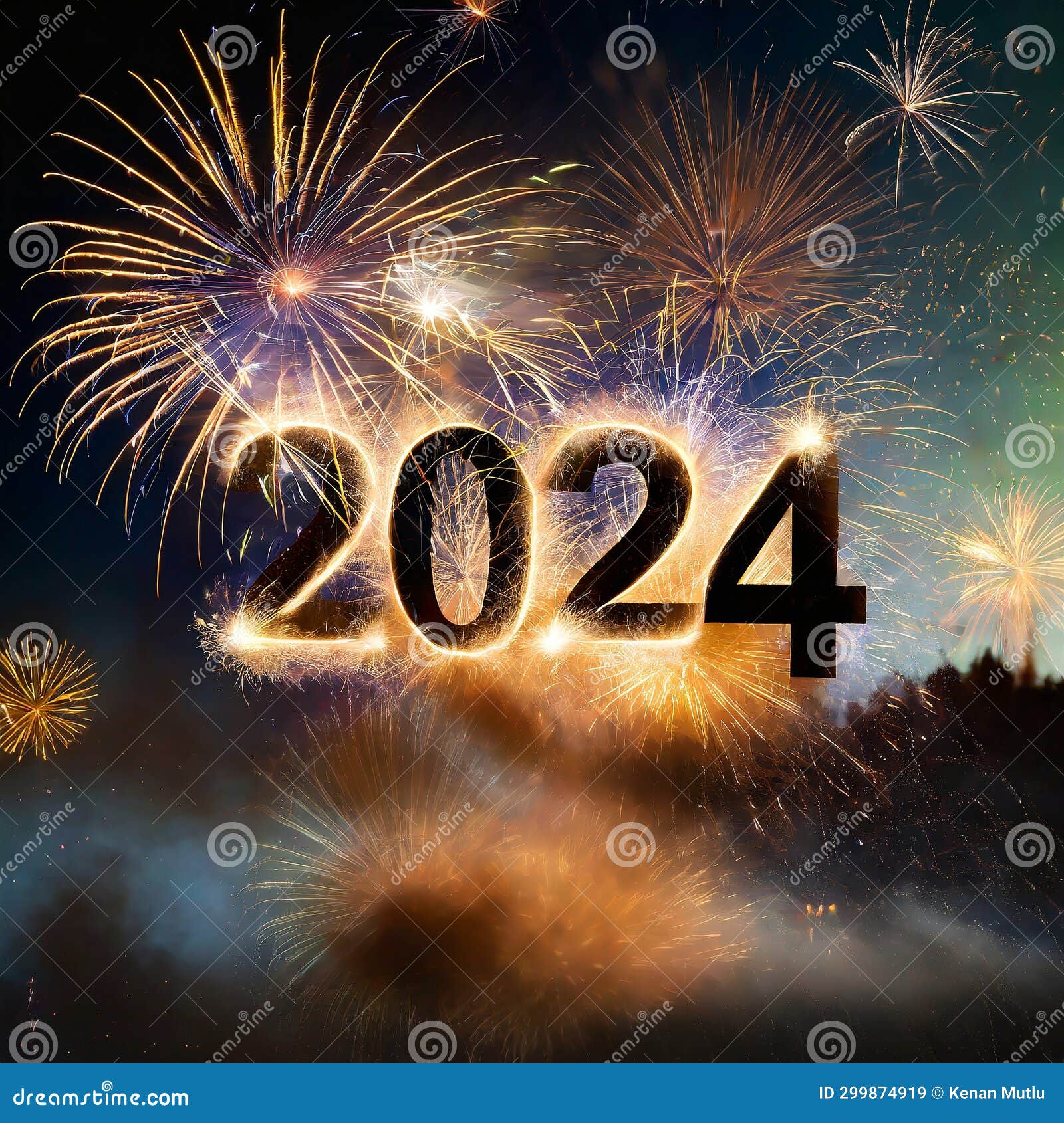 Exploding Fireworks and Welcome New Year 2024. Happy New Years Stock ...