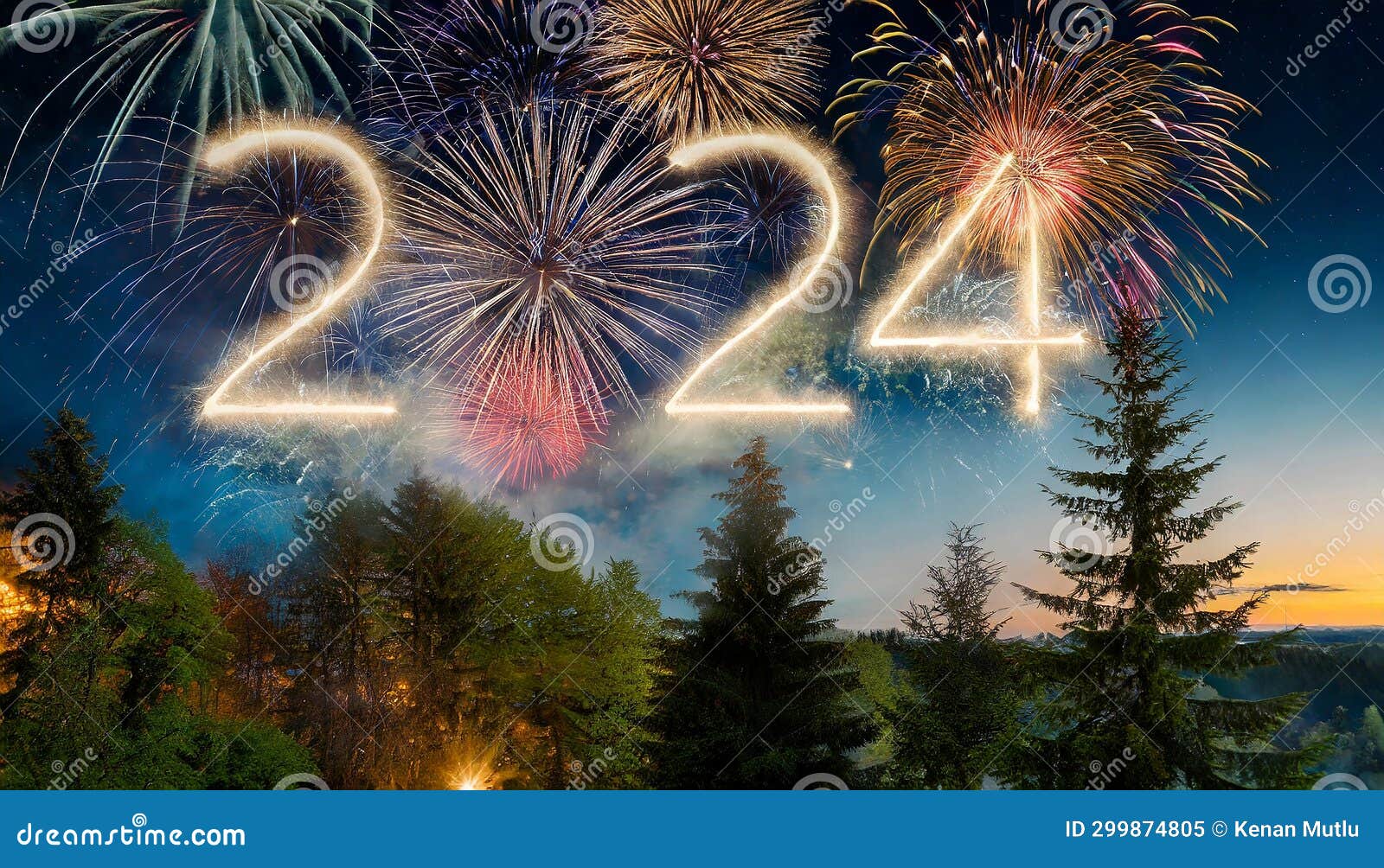 Exploding Fireworks and Welcome New Year 2024. Happy New Years Stock ...