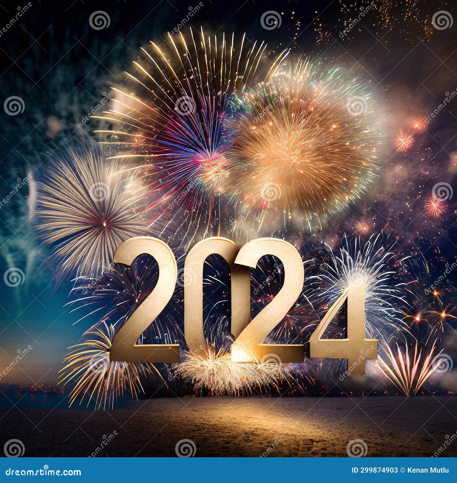 Exploding Fireworks and Welcome New Year 2024. Happy New Years Stock ...