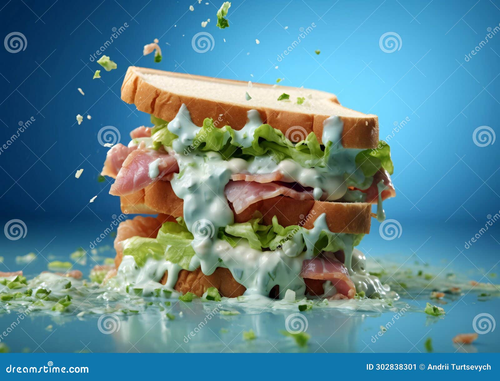 Exploding Flavors in a Ham and Lettuce Sandwich, AI Generated Stock ...