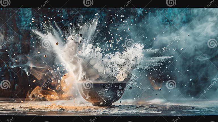 Exploding Flour in a Bowl Captured in Mid-Air Stock Photo - Image of ...