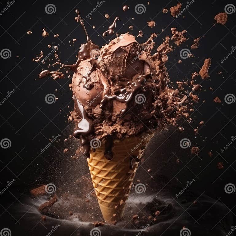 Exploding and Flying Chocolate Ice-cream Stock Illustration ...