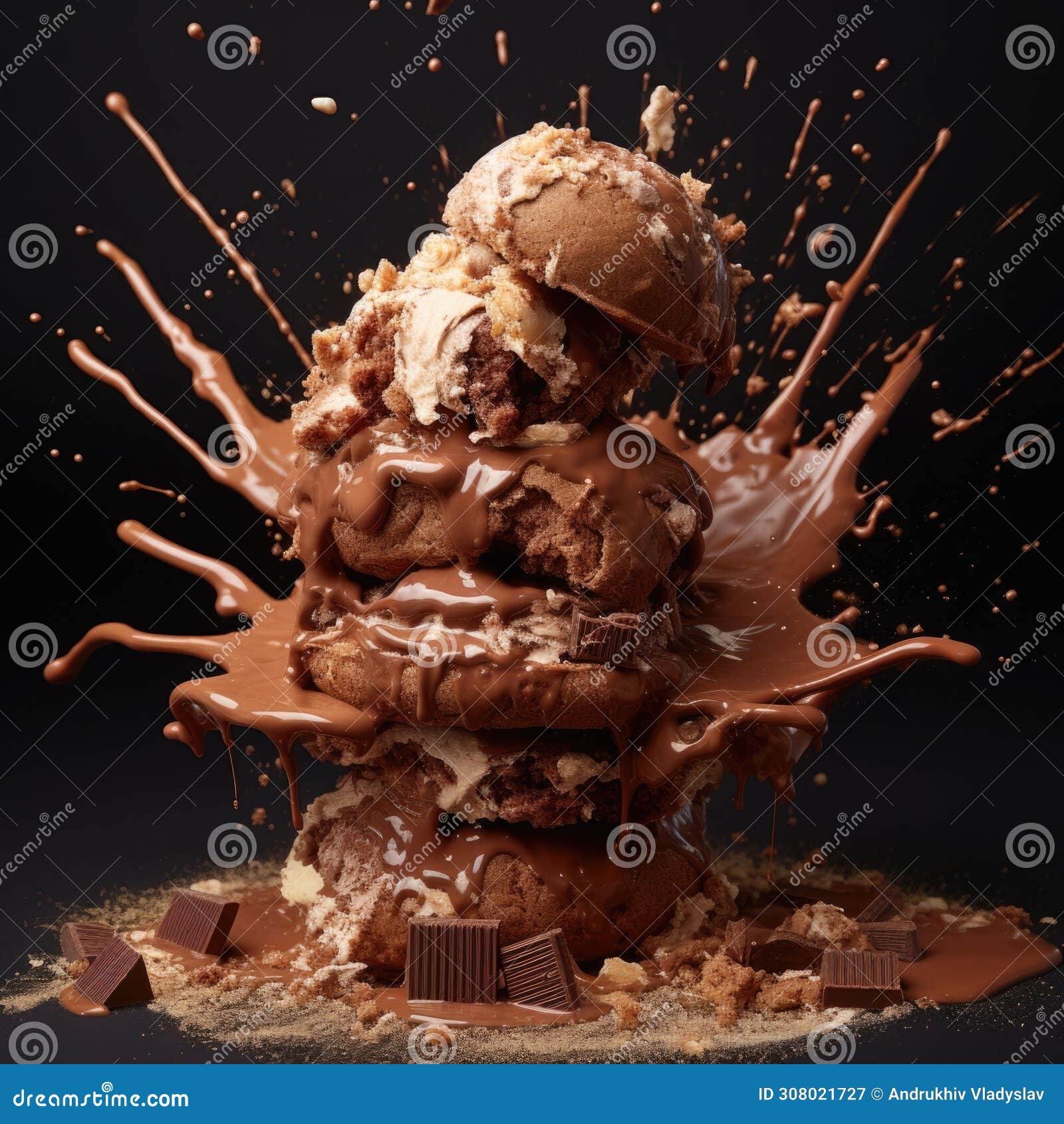 Flying Chocolate Candies Pralines With Smooth Splashs. Generative AI ...