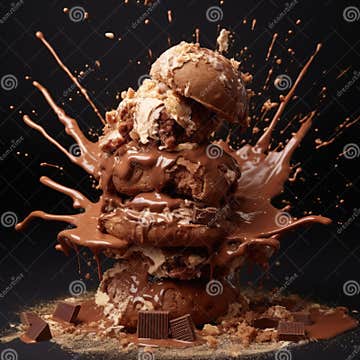 Exploding and Flying Chocolate Ice-cream Stock Illustration ...