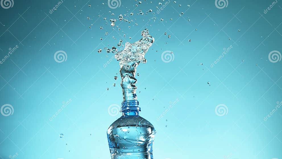 Exploding Fresh Water from Plastic Bottle Stock Image - Image of close ...
