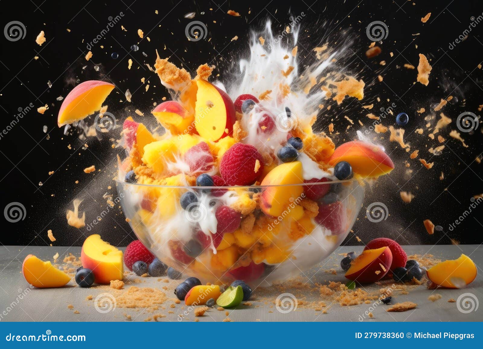 An Exploding Fruit Salad Created with Generative AI Technology Stock ...
