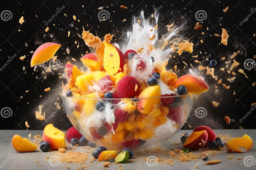 An Exploding Fruit Salad Created with Generative AI Technology Stock ...