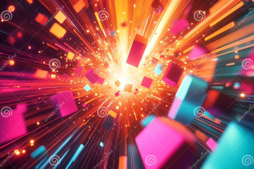 Exploding Geometric Shapes in Bright Pink, Orange, and Teal Stock ...