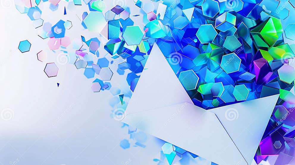 Exploding Geometric Shapes from an Envelope in Blue Tones. Generative ...