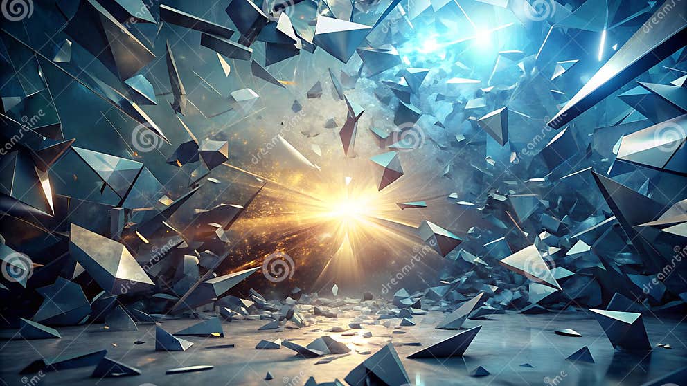 Exploding Geometric Shards with Glowing Light Effect Stock Illustration ...