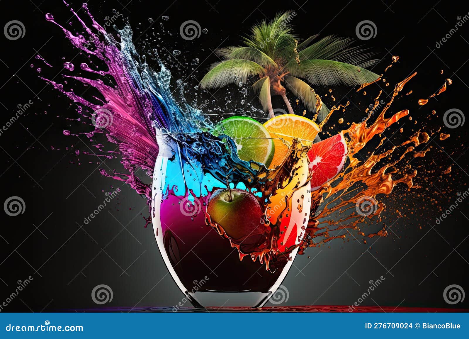 Exploding Glass with Liquid Colored Tropical Cocktail Stock ...