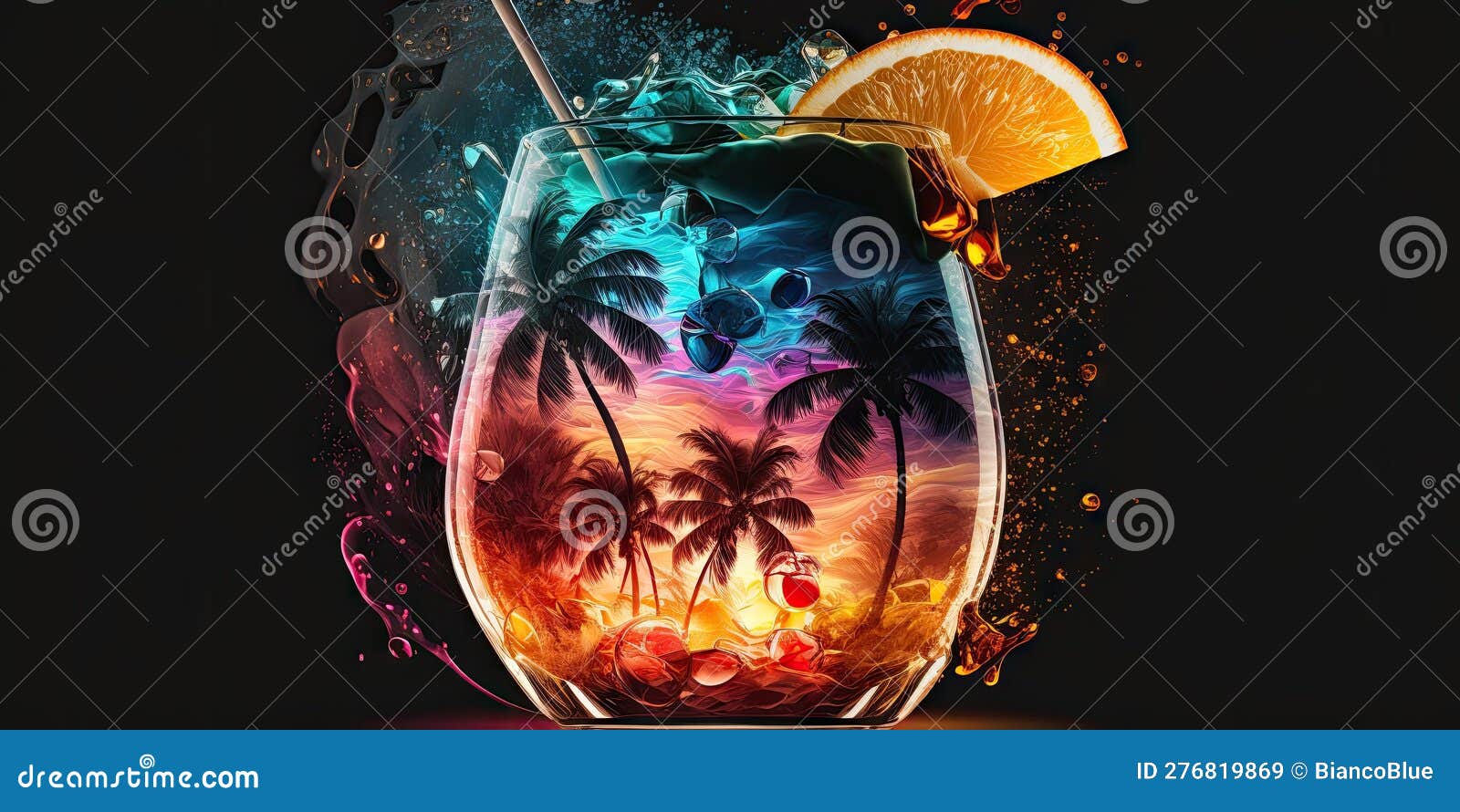 Exploding Glass with Liquid Colored Tropical Cocktail Stock Image ...