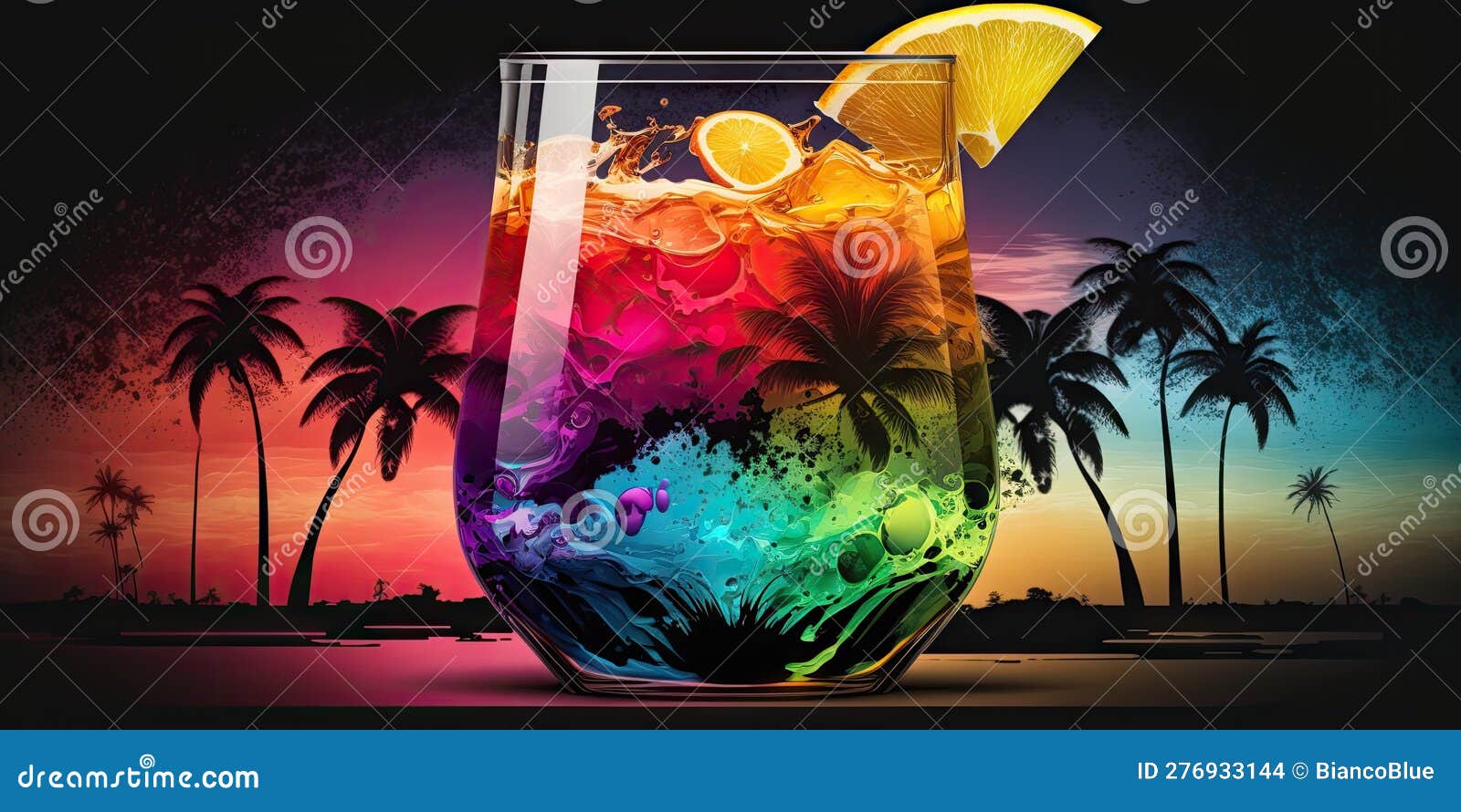 Exploding Glass with Liquid Colored Tropical Cocktail Stock Photo ...