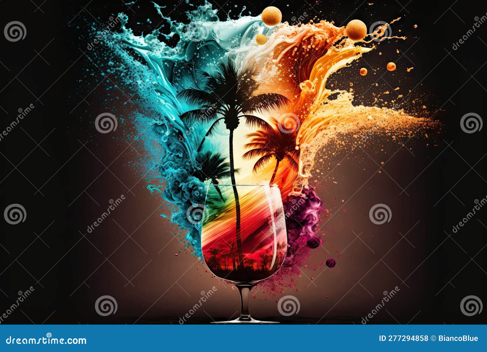 Exploding Glass with Liquid Colored Tropical Cocktail Stock ...