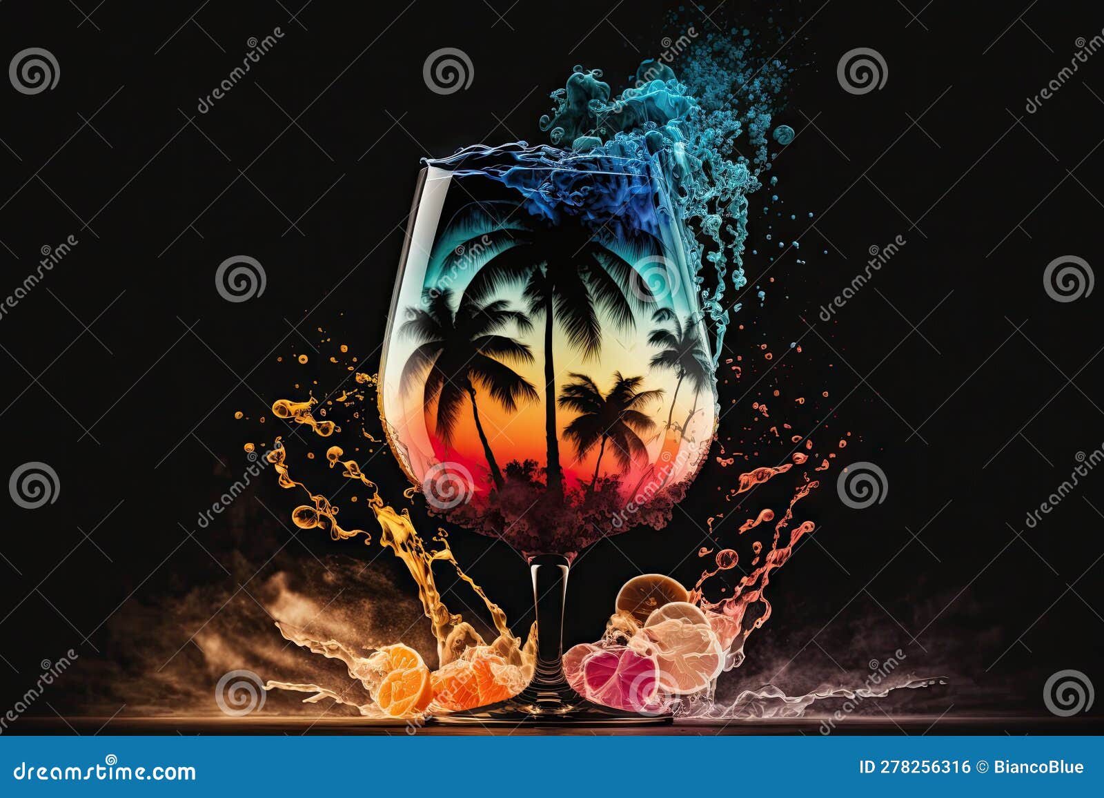 Exploding Glass with Liquid Colored Tropical Cocktail Stock ...