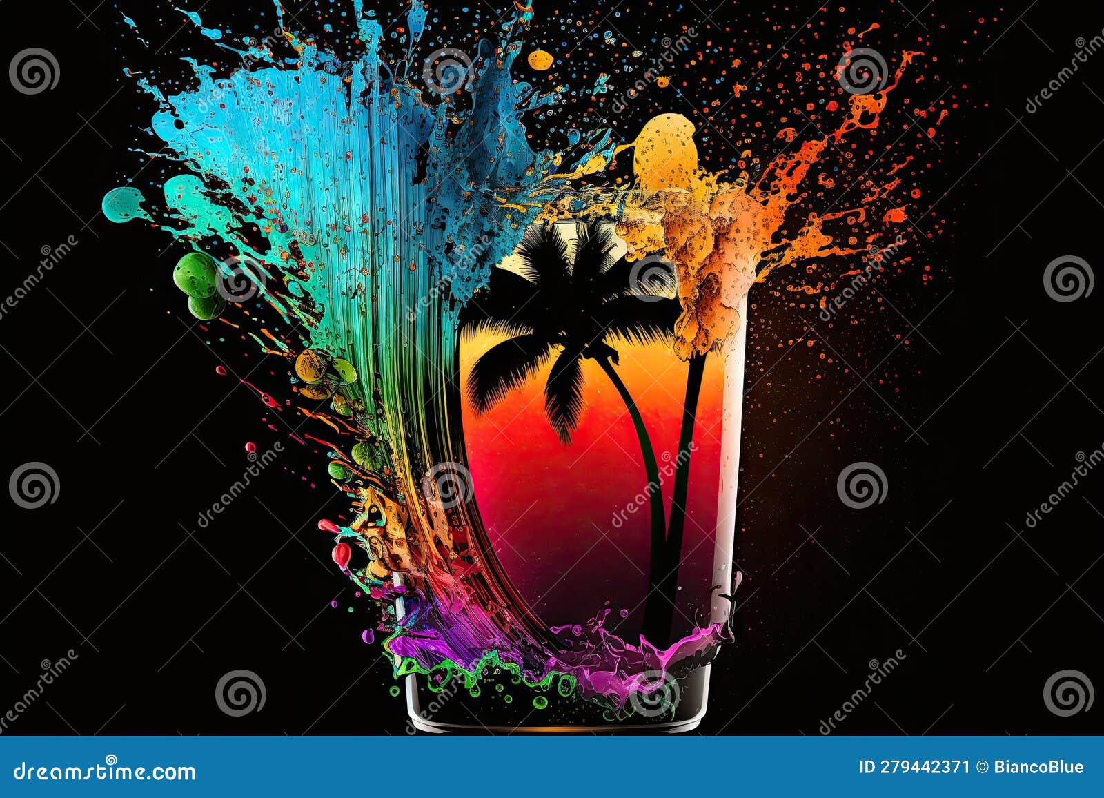 Exploding Glass with Liquid Colored Tropical Cocktail Stock ...