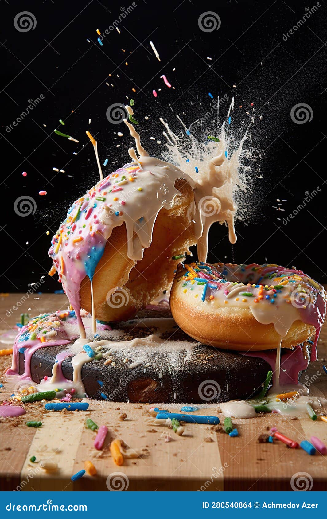 Exploding Glazed Doughnuts and Sprinkles , Generative AI Stock ...
