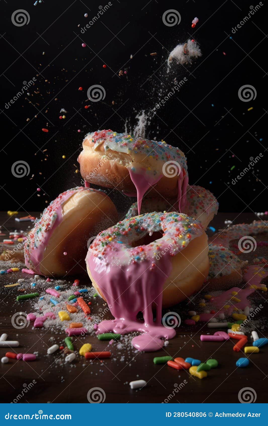 Exploding Glazed Doughnuts and Sprinkles , Generative AI Stock ...