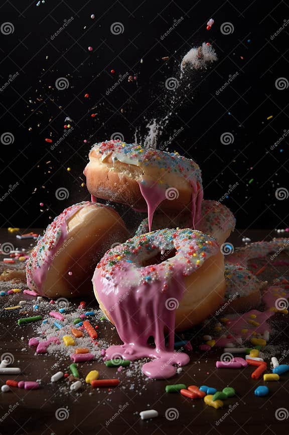 Exploding Glazed Doughnuts and Sprinkles , Generative AI Stock ...