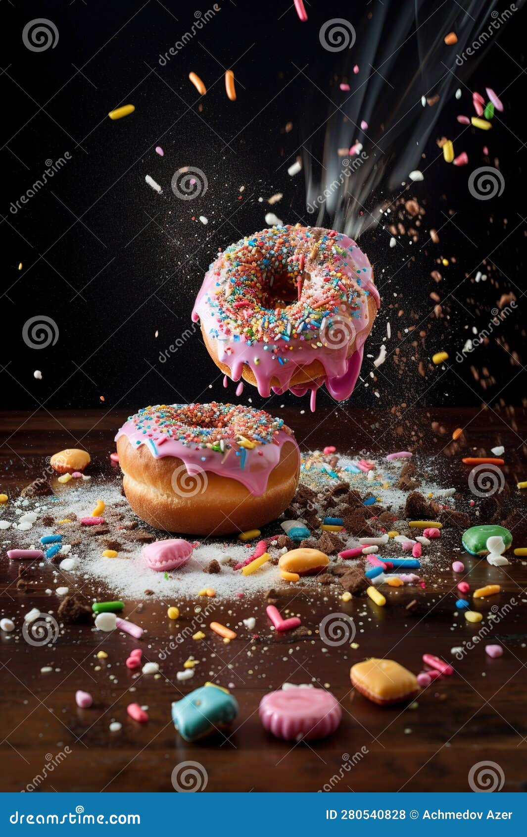 Exploding Glazed Doughnuts and Sprinkles , Generative AI Stock ...