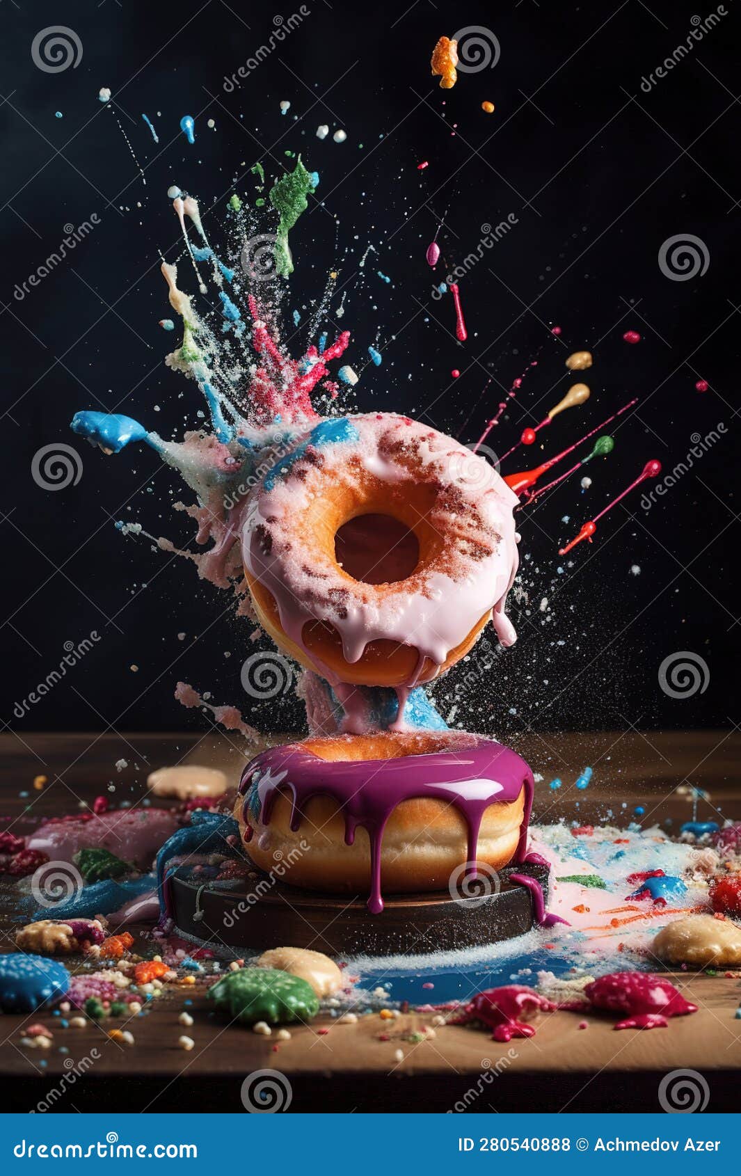 Exploding Glazed Doughnuts and Sprinkles , Generative AI Stock ...