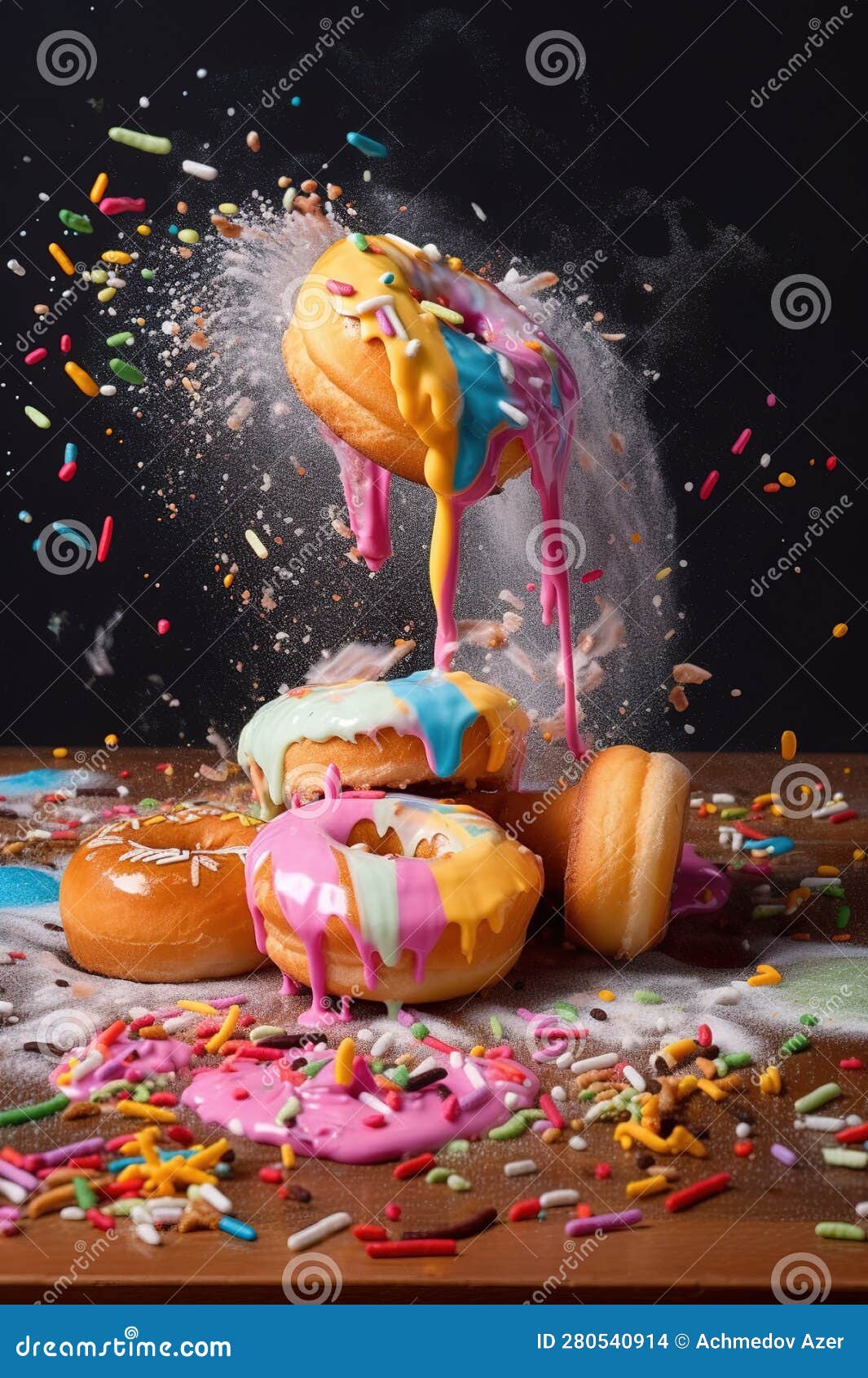 Exploding Glazed Doughnuts and Sprinkles , Generative AI Stock ...