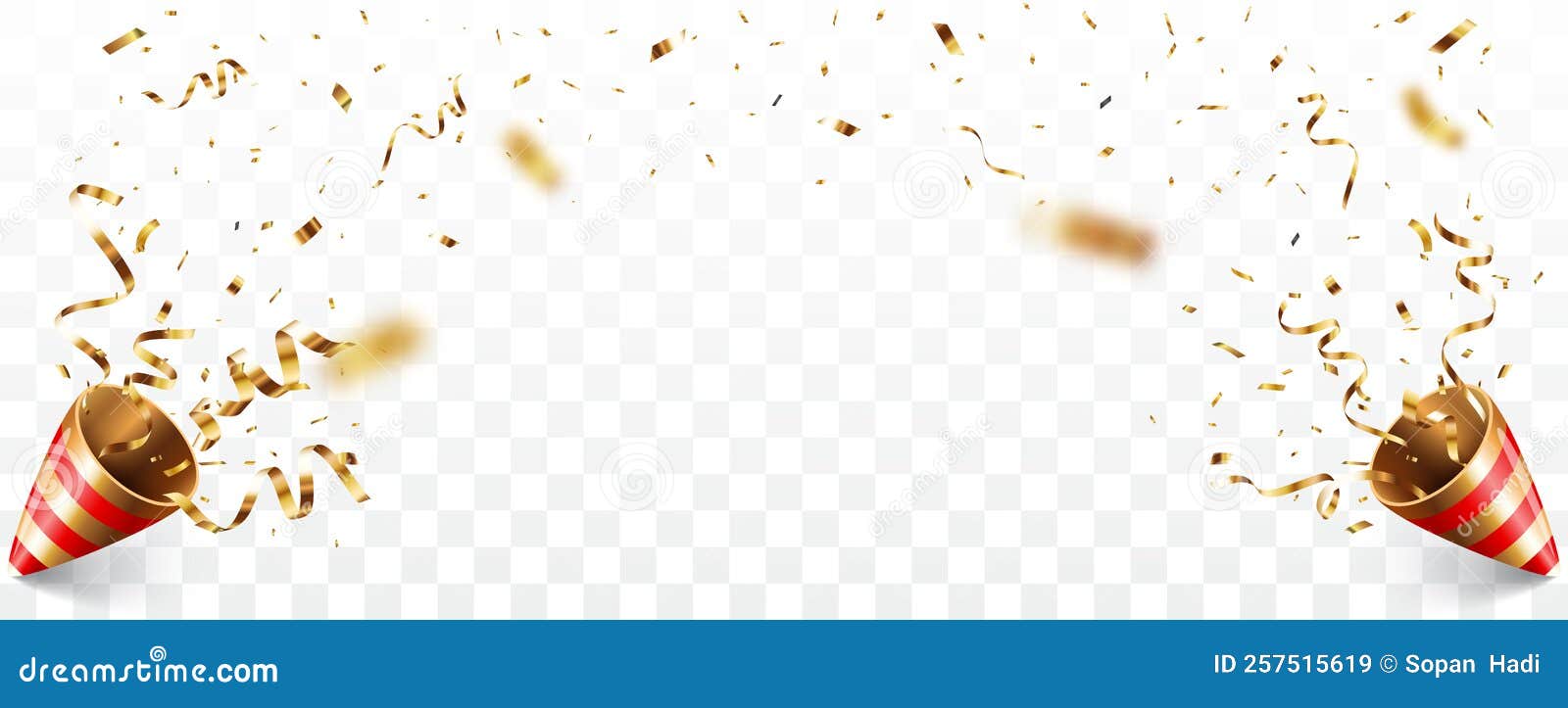 Exploding Gold Party Popper with Confetti and Ribbon Banner Stock ...