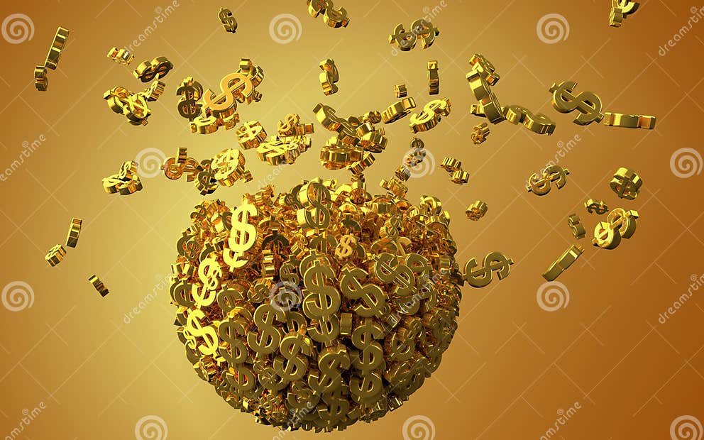 Exploding Golden Dollar Symbols Sphere Stock Illustration ...