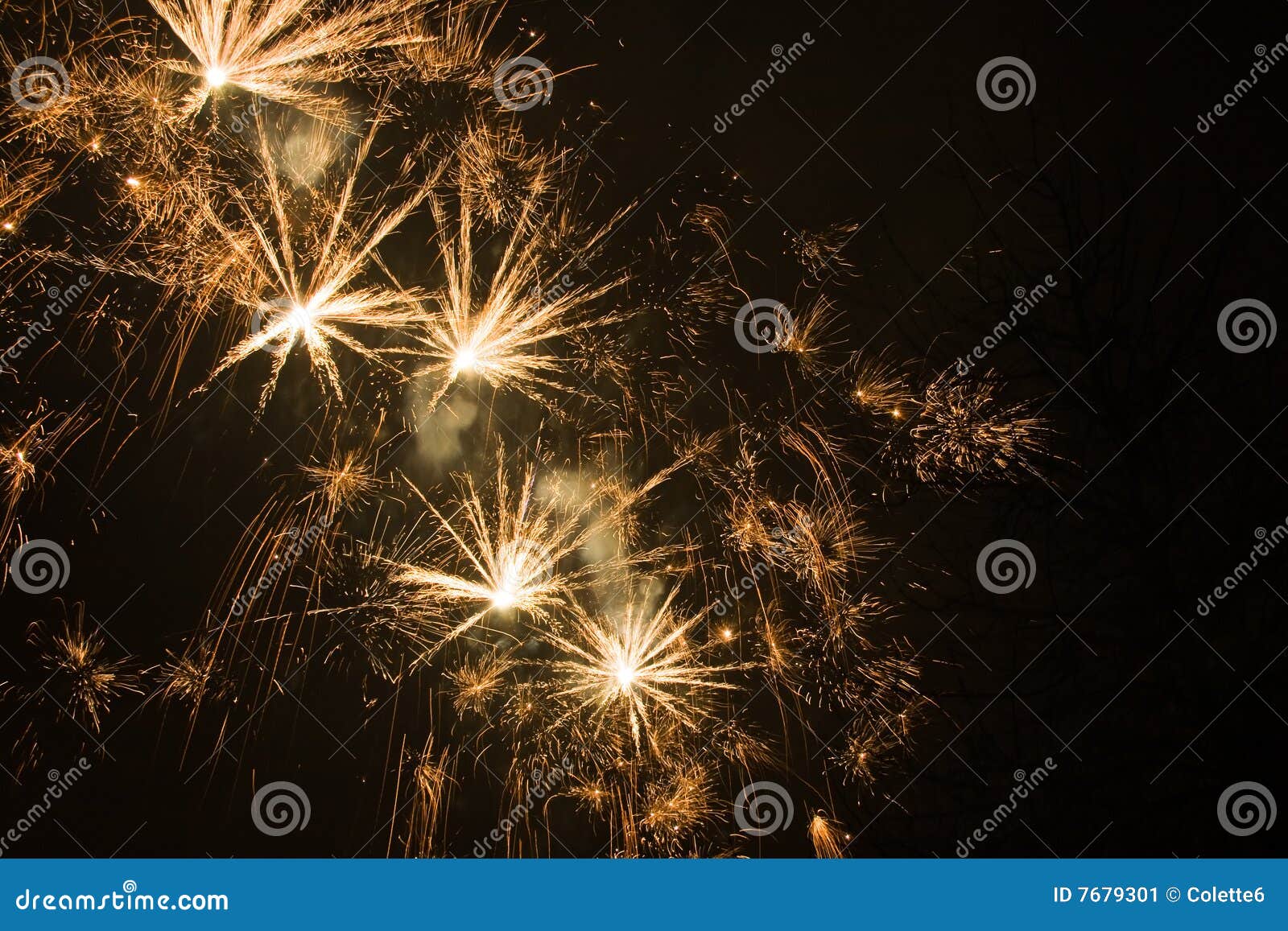 Exploding Golden Stars stock image. Image of year, night - 7679301
