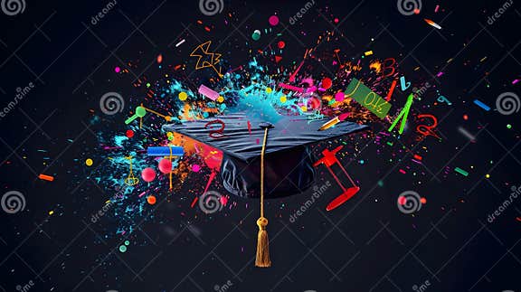 Exploding Graduation Cap Symbolizing Diverse Fields of Study Stock ...