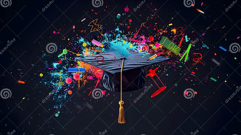 Exploding Graduation Cap Symbolizing Diverse Fields of Study Stock ...
