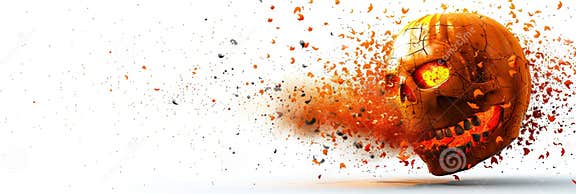 Exploding Halloween Pumpkin on a White Background with Flying Debris ...