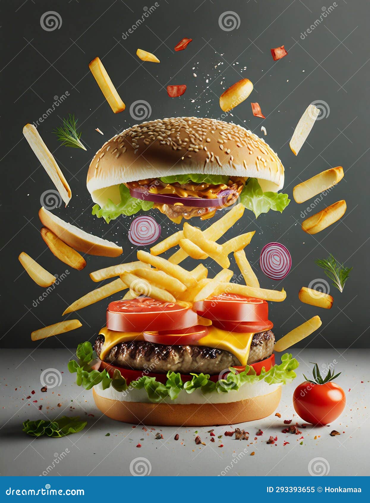 Exploding hamburger stock illustration. Illustration of classic - 293393655